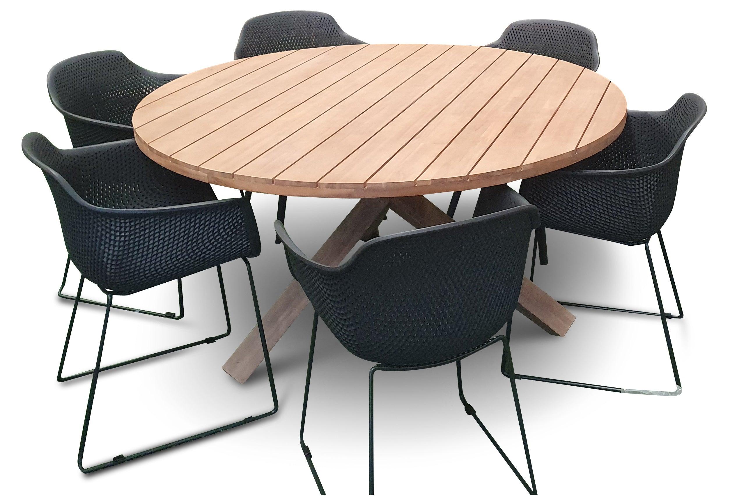 Sorrento 6 Seat Round Dining Setting Bare Outdoors